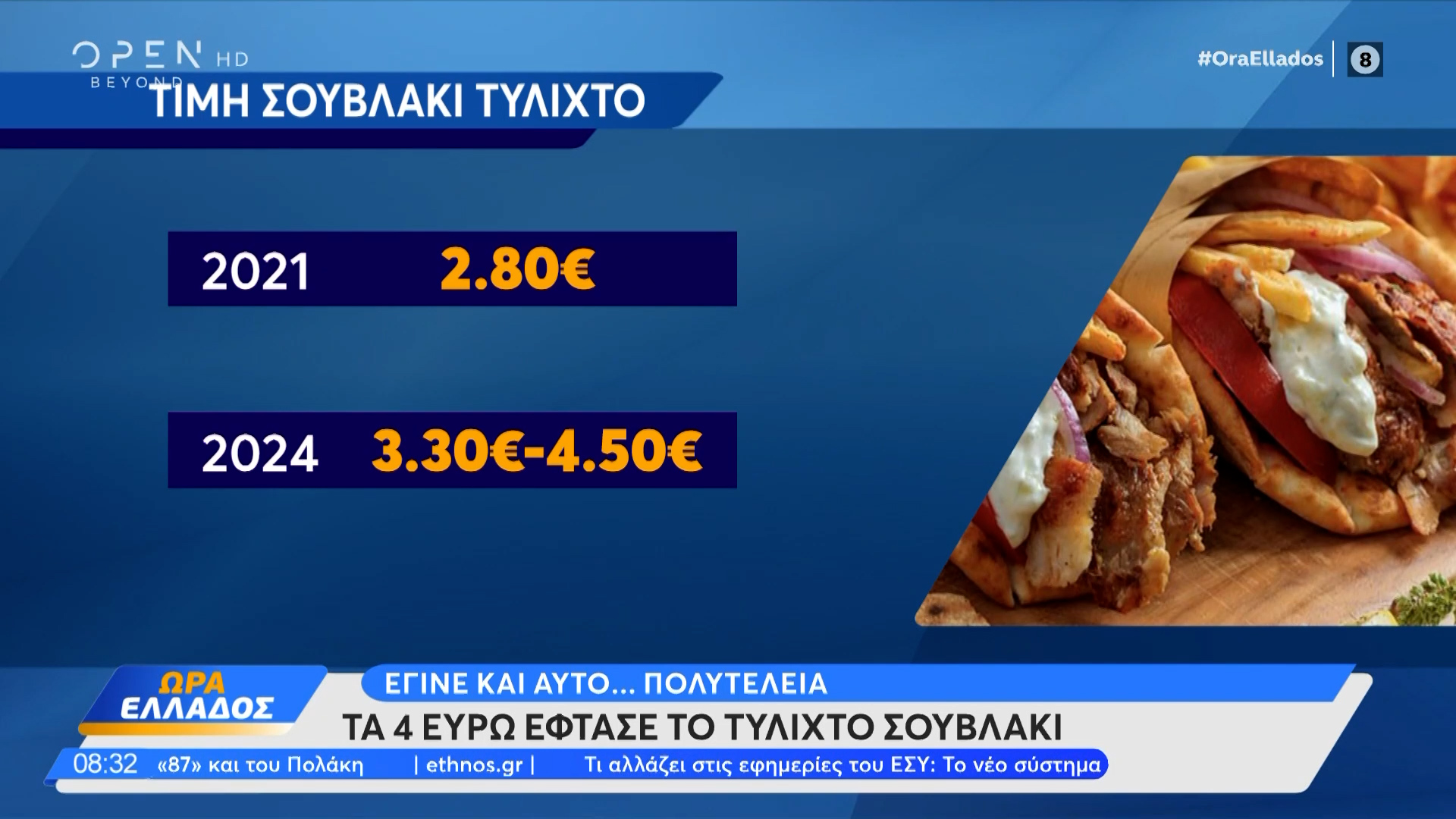 Τα 4 ευρώ έφτασε το τυλιχτό σουβλάκι | OPEN TV